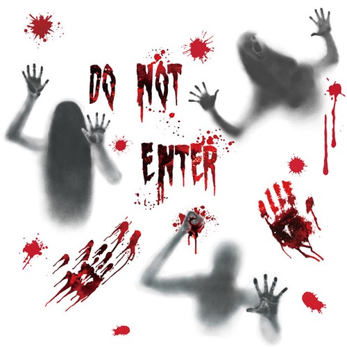 Halloween Sticker Horror Blood Hand Print Stickers Glass Female Ghost ...