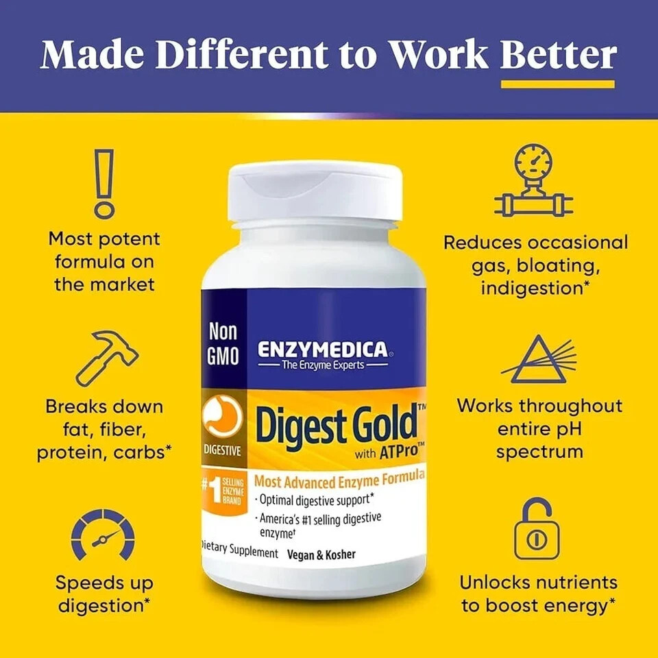 Digest Gold with ATPro-by Enzymedica Advanced Digestive Formula New ...