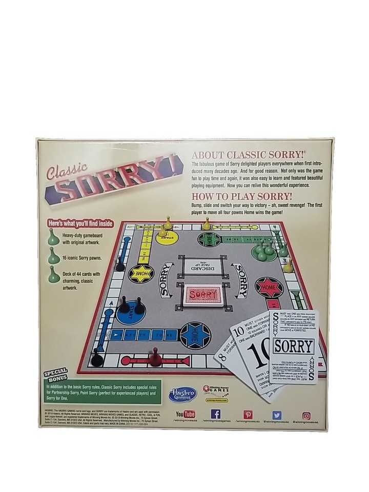 SEALED Classic Sorry Board Game, Includes Rules for Point Sorry & Sorry ...