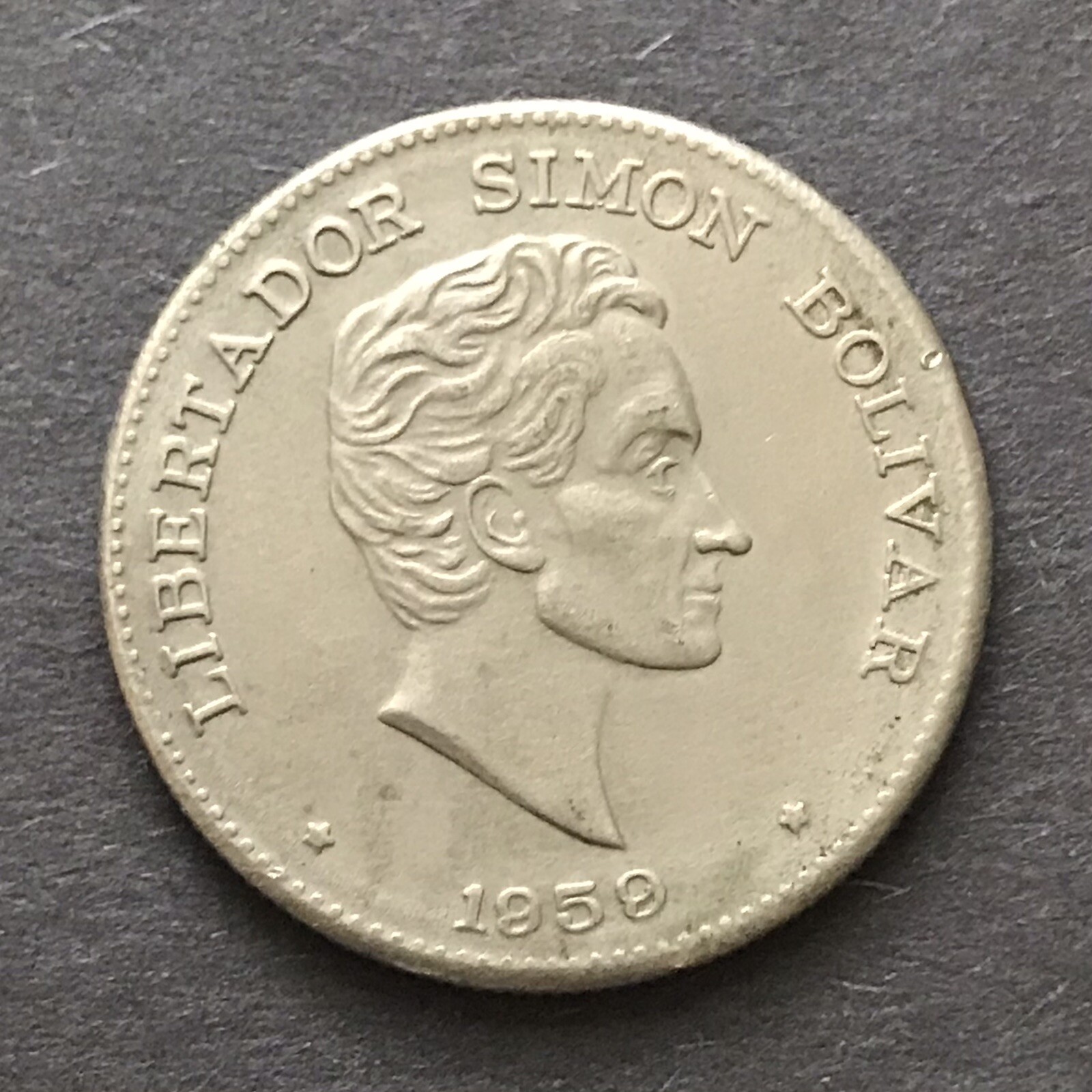 1959 REPUBLICA DE COLOMBIA Coin Libertador Simon Bolivar Cincuenta ...