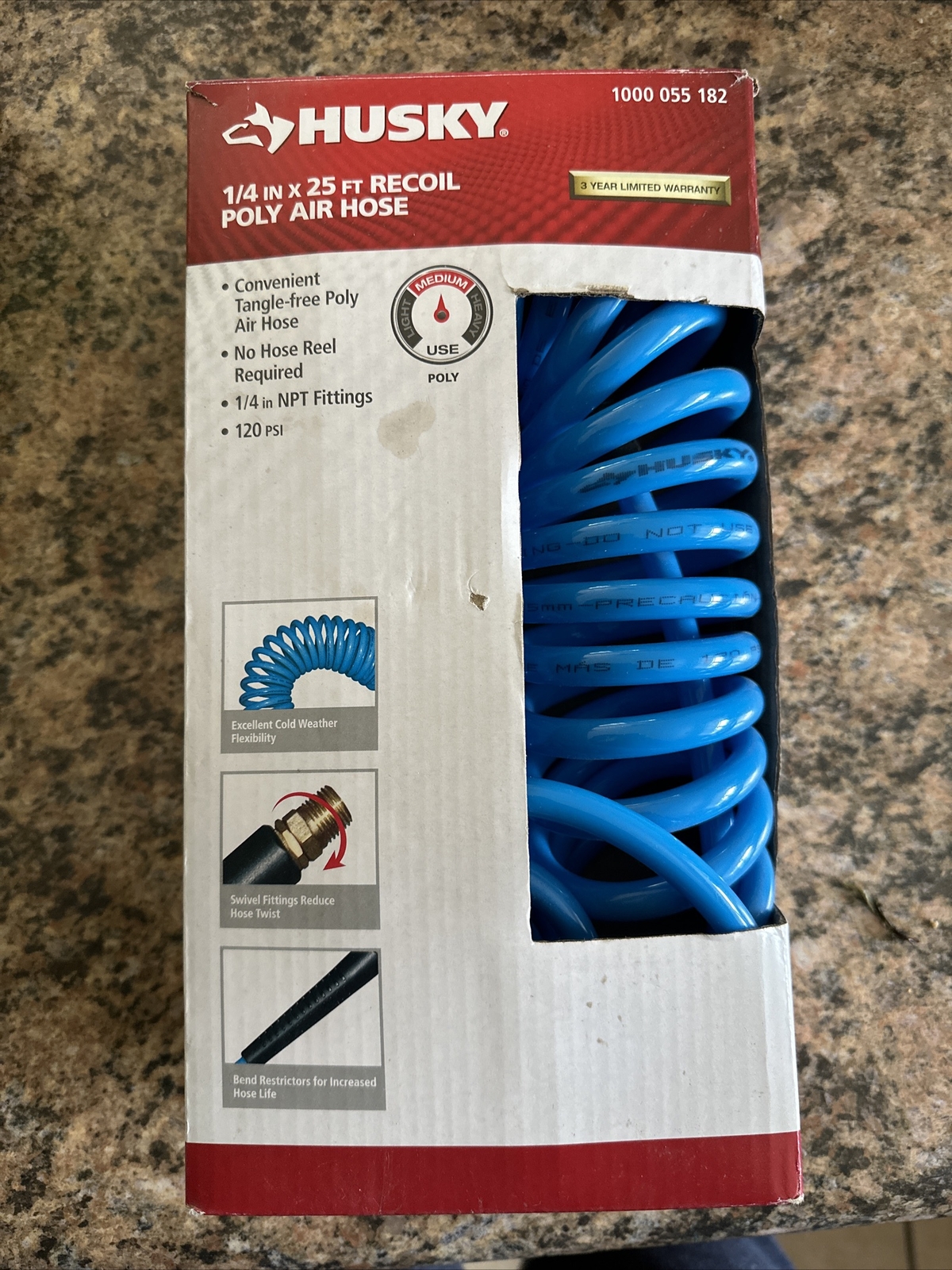 Husky 1/4 in. x 25 ft Recoil Poly Air Hose 120 PSI ~ OPEN BOX BUT NEVER ...