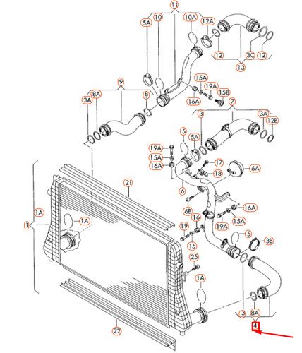 VW PASSAT B6 LOWER CHARGE AIR COOLER PRESSURE HOSE 3C0145834K NO DUTY ...