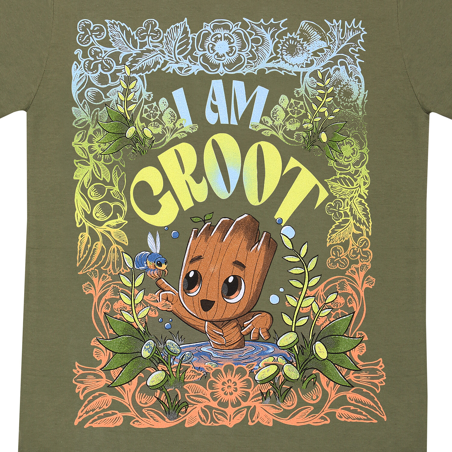 Marvel Studios I Am Groot T-Shirt Oliv Unisex Seventies Style | eBay