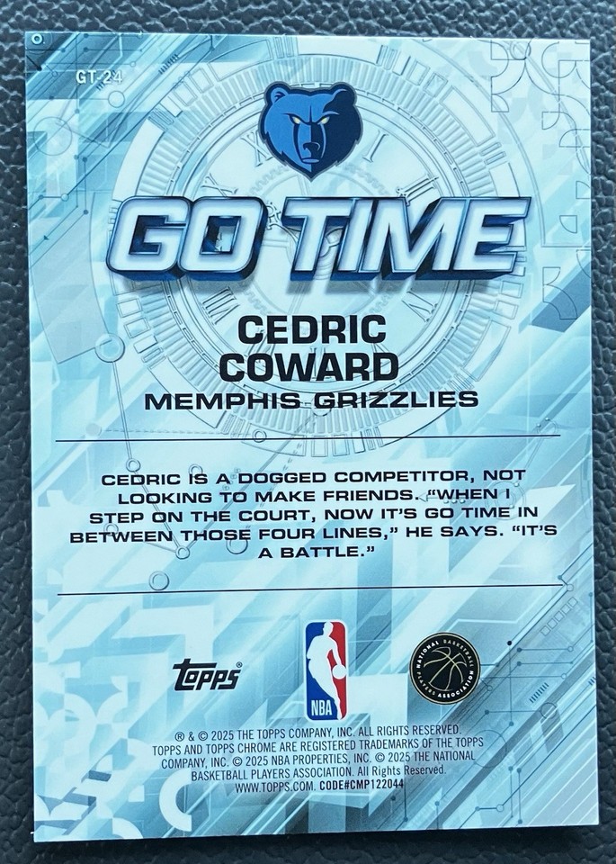 2025-26 Topps Chrome Basketball Cedric Coward RC Rookie Go Time Insert ...