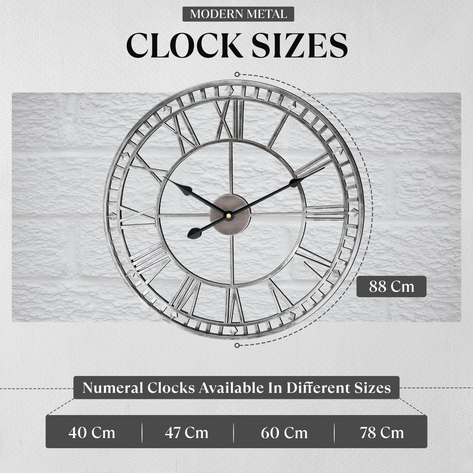 Extra Large Roman Numerals Skeleton Wall Clock Big Giant Open Face ...