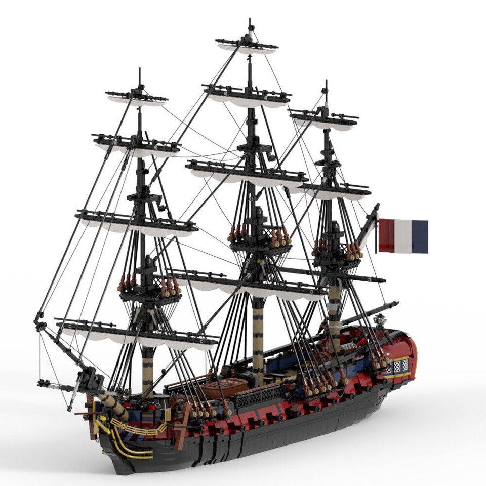 French 28-Gun Frigate L'Emeraude MOC Building Blocks Set, Ship Bricks ...