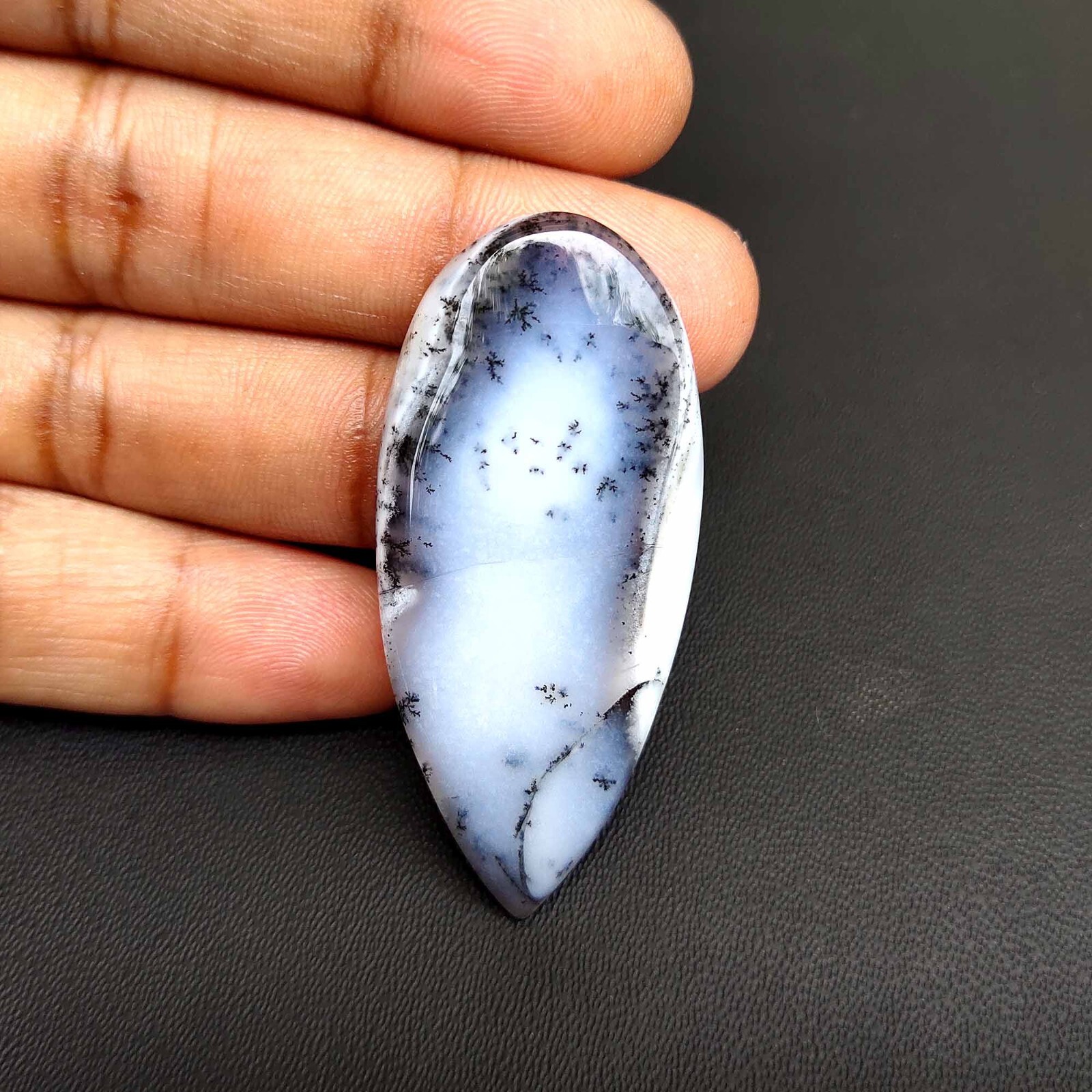 White Dendrite Opal Agate Cabochon 51x23 mm Pear Shape Natural Gemstone ...