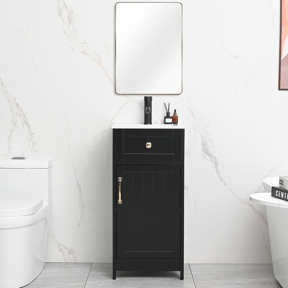 16" Small Bathroom Vanity with Sink Cabinet Set Ceramic Sink Faucet ...