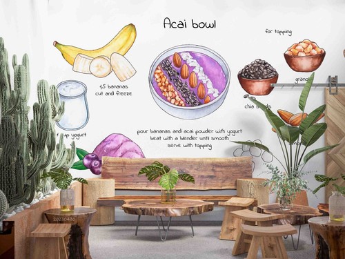3D Acai Bowl Recipe Wallpaper Wall Mural Peel and Stick Wallpaper 86 ...