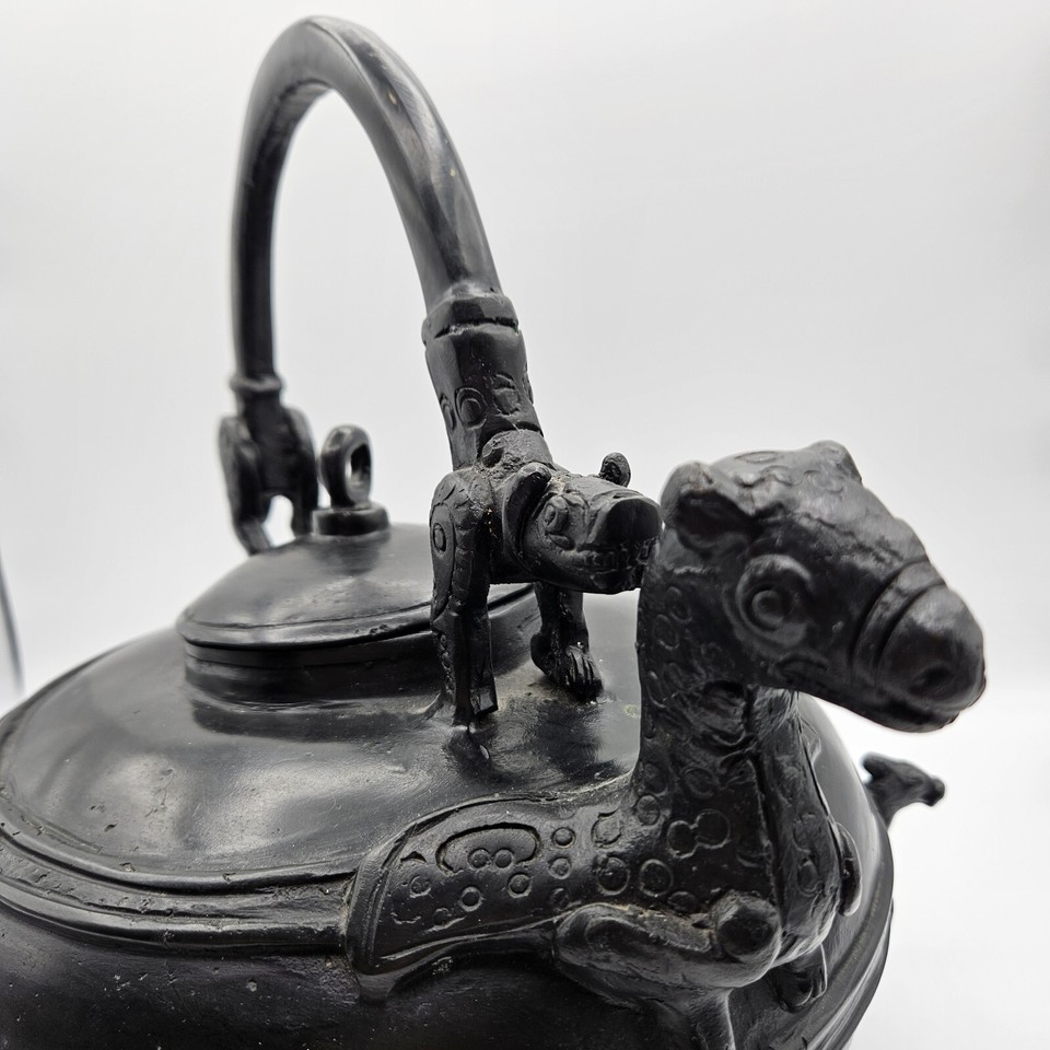 Unique Asian Antique Cast Iron Teapot With Winged Mythical Creature ...