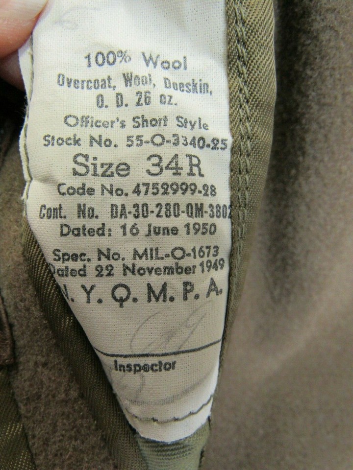 Post WW2 US Army Officers Overcoat Wool Doeskin Short Coat 1950 Korean ...