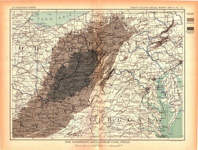 Northern Appalachian Coal Field – USGS Lithograph Map of Bituminous ...