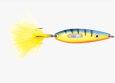 VMC Rattling Roach Spoon 1/32 oz - Glow Hot Perch - 1" Ice Fishing Lure ...