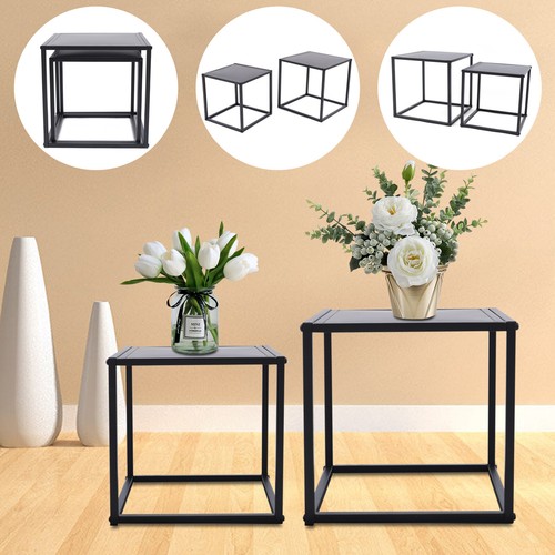 2PC Square Coffee Table End Table Modern Metal Side Table Matt Black ...