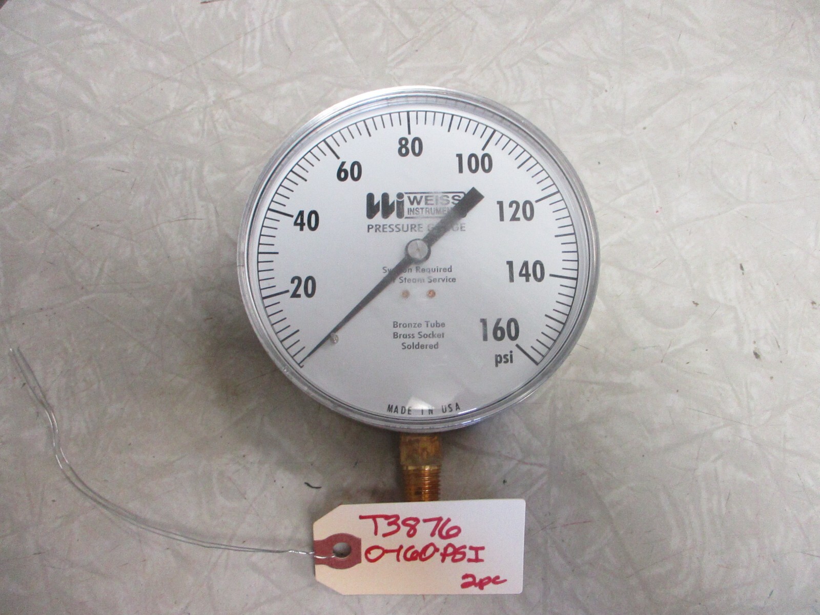 WEISS INSTRUMENTS 0-160 PSI Pressure Gauge, 5" Face, 1/4" NPT Brass ...