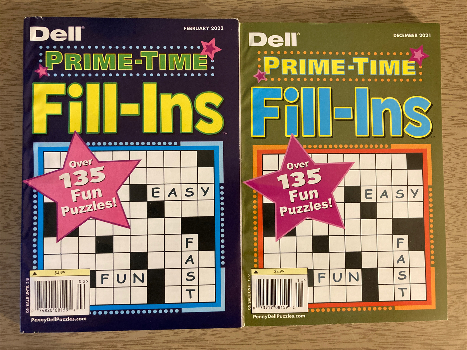 Lot of 2 Dell Penny Press Prime-Time Fill-In Puzzle Books Easy-Hard 139 ...