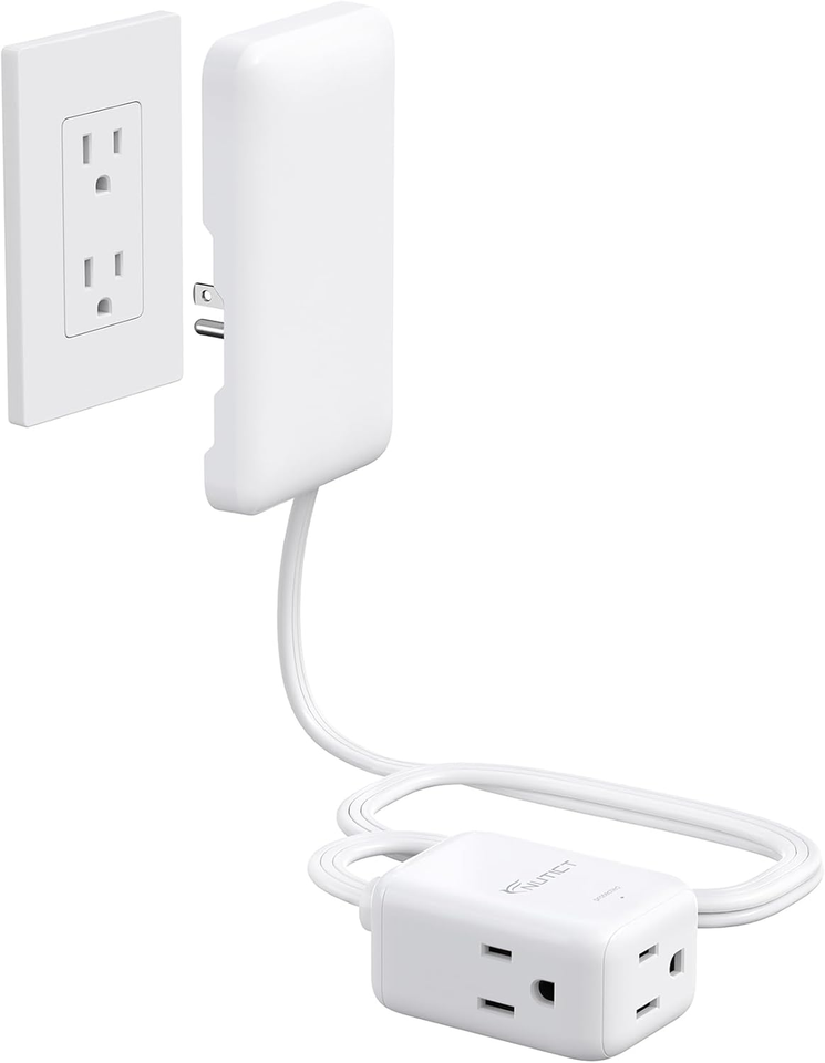 Flat Extension Cord with 3 Outlets, 3FT Short Extension Cord Flat Wall ...