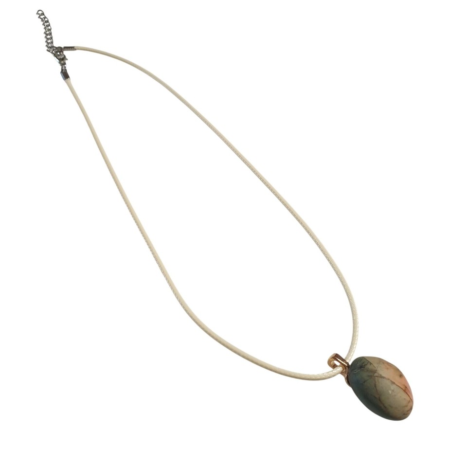 Natural Jasper Stone Pendant Necklace Adjustable Leather Cream Cord ...