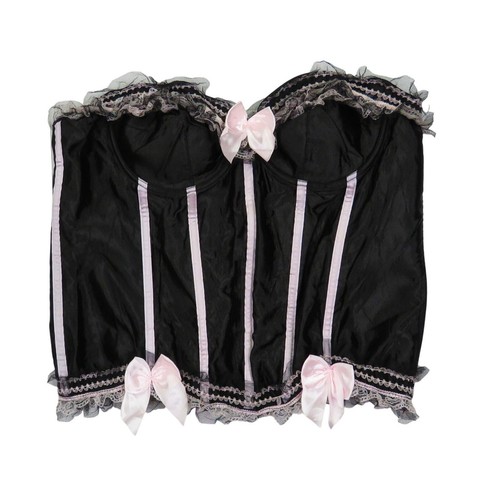 Sunnywood Coquette Black and Pink Lace Up Corset Bustier Top with Bows ...
