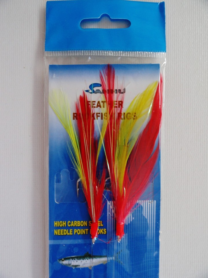 10 packs size 3/0 rock cod rigs 2 hooks feather Rockfish Bait Random ...