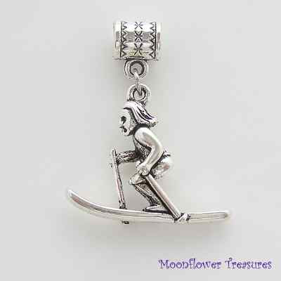 Antique Silver 3D Snow Skier Charm fit European Charm Bracelet | eBay ...