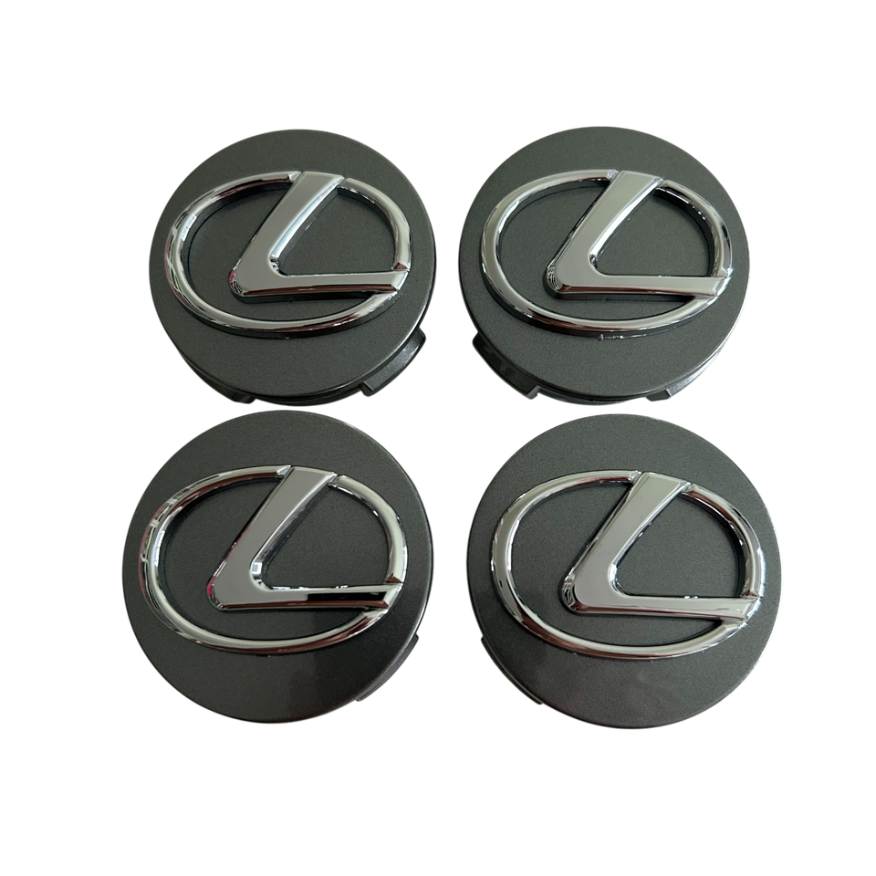 Gray Lexus Center Caps with Chrome Logo Emblem for ES GS IS LC LS NX UX ...