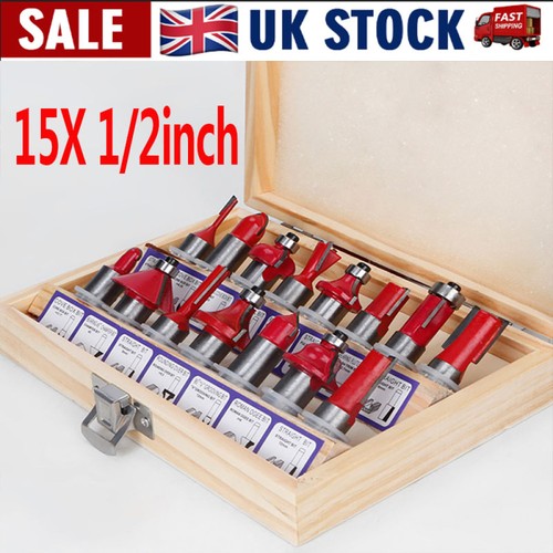 15X 1/2inch Router Bits Set Woodworking Tool Cutter Shank Tungsten ...