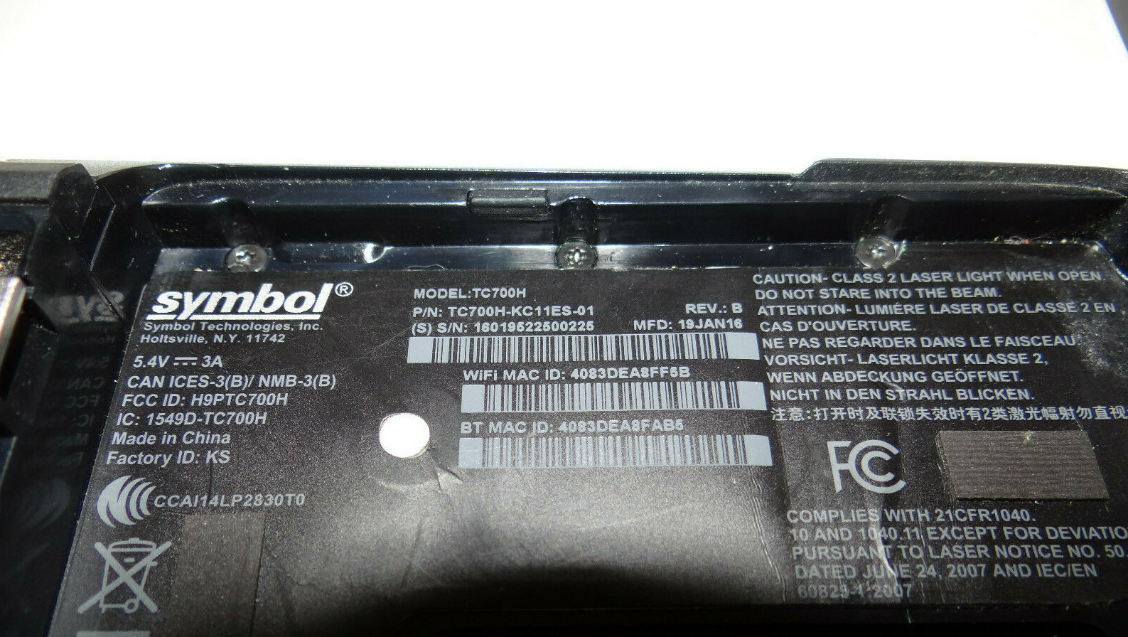 Zebra Symbol TC700H Android Mobile Computer Barcode Scanner 1GB/8GB GMS ...