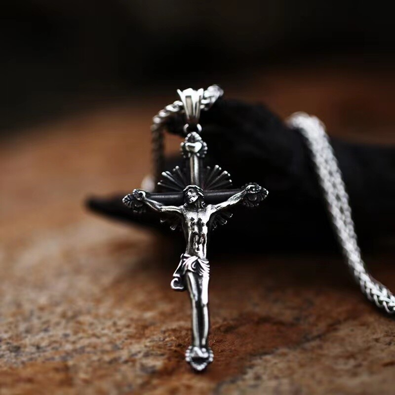 Silver Jesus Christ Crucifix Cross Pendant Necklace Chain For Men Gift ...