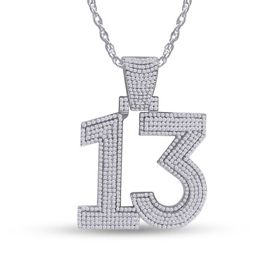 3.5ct Number 13 Pendant 18" Necklace Lab Created Moissanite 925 ...