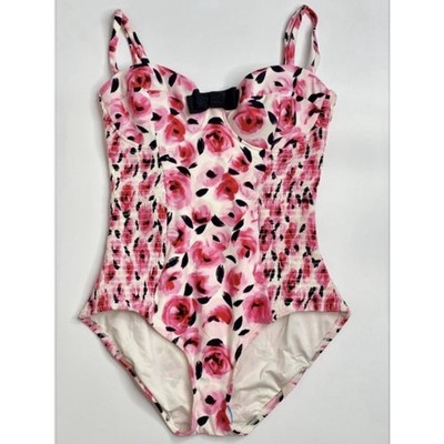 Kate Spade Cream Pink Bay Of Roses Underwire One-Piece Swimsuit Size ...