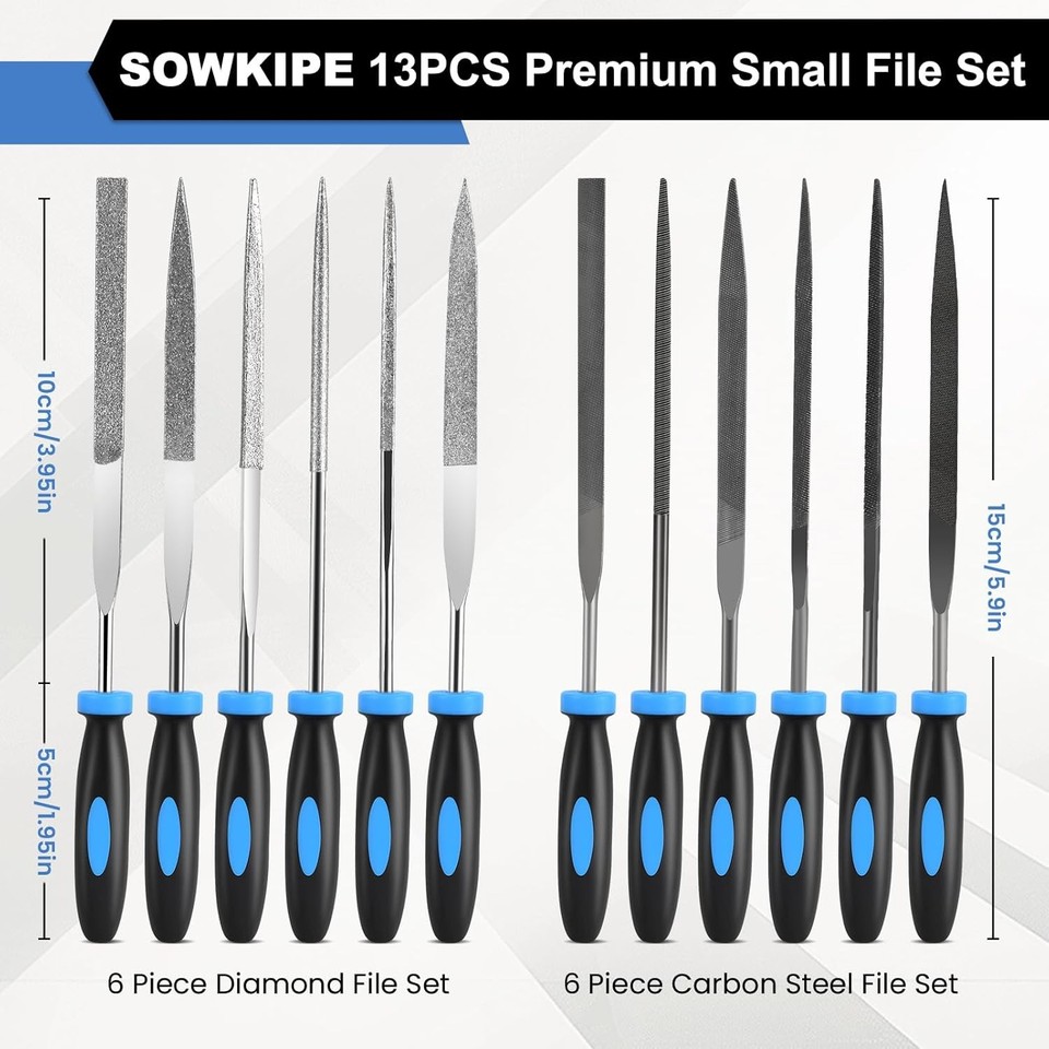 13Pcs Premium Small File Set, 6 Diamond Files, 6 Steel Small, Blue | eBay