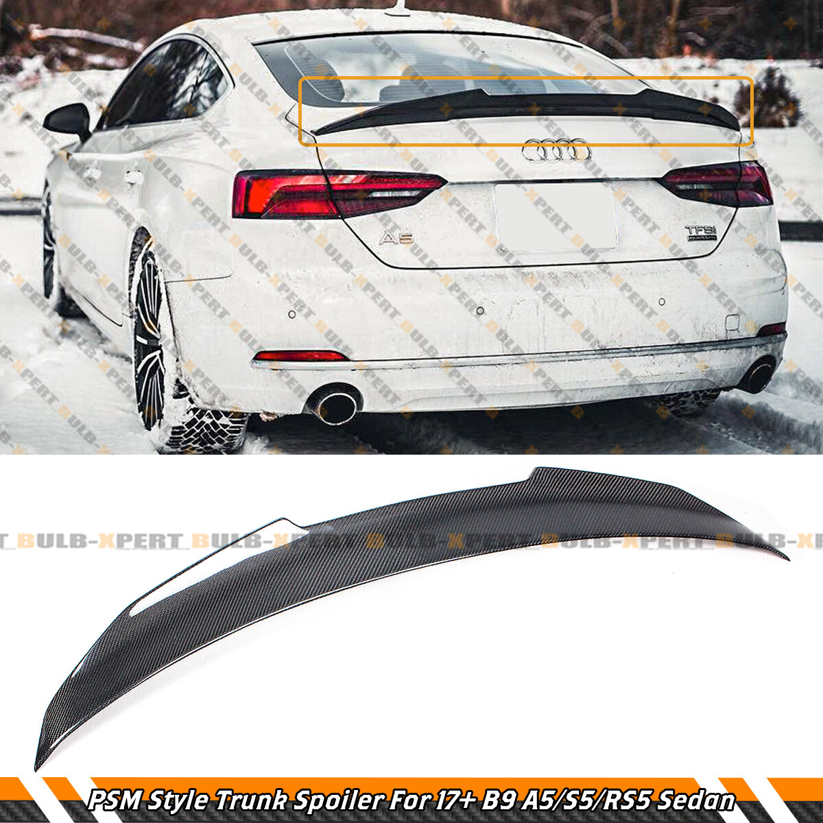 PSM STYLE CARBON FIBER TRUNK SPOILER FOR 18-2024 AUDI B9 A5 S5 RS5 ...