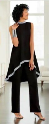 1X PLUS Ashro Black Silver Sequin Karysha Pant Set Suit Formal Dinner ...