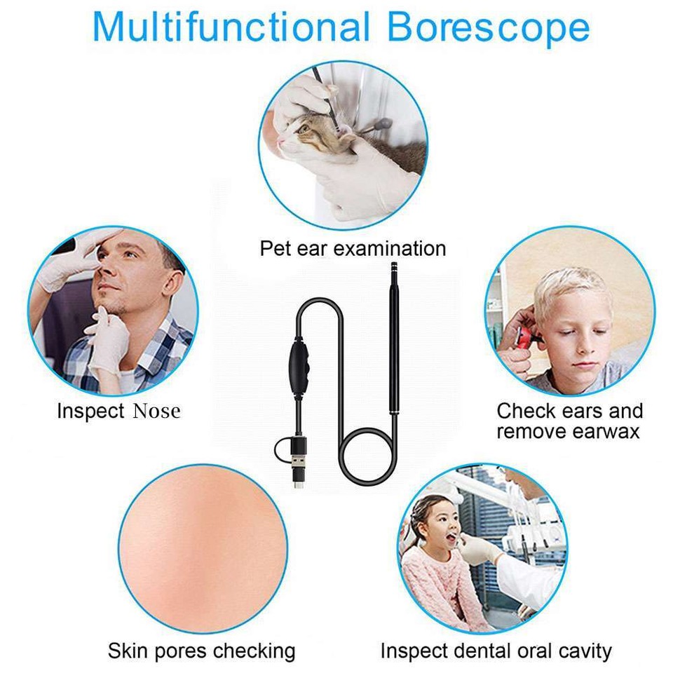 LED Ear Endoscope HD Otoscope Ear Wax Cleaning Camera Tool Cleaner ...