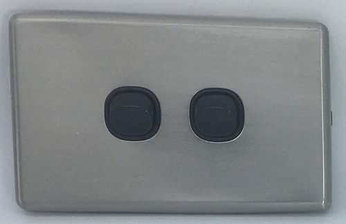 Slim Double Power Point BLACK S.Steel Cover Slimline GPO Switch Outlet ...