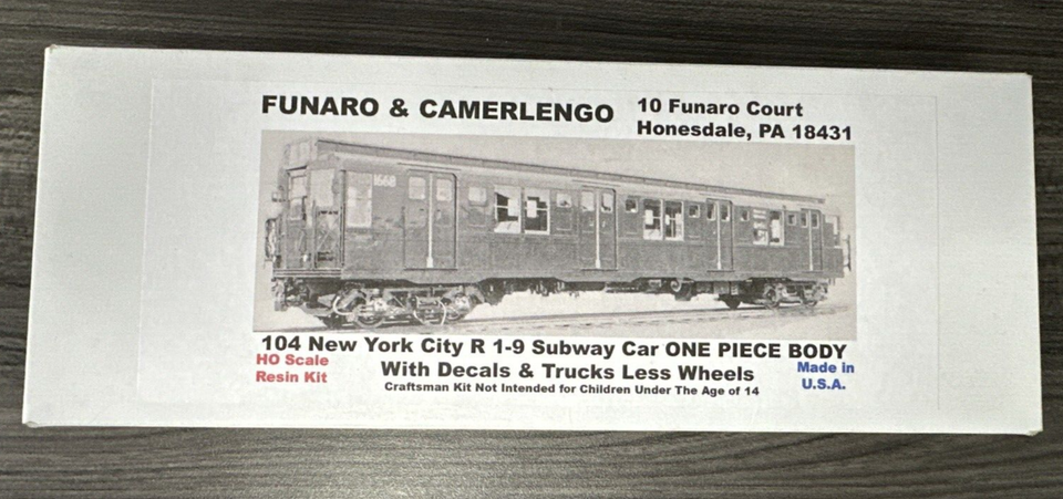 Funaro & Camerlengo HO Kit #104 New York City R 1-9 Subway Car Less ...