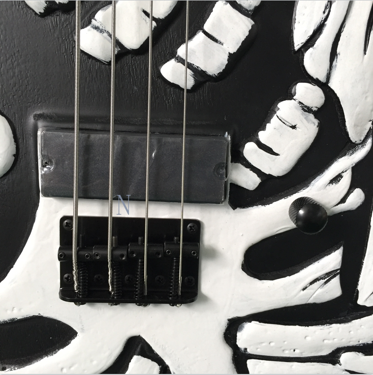 Solid body 4-strings electric bass guitar skull black&white ebony ...