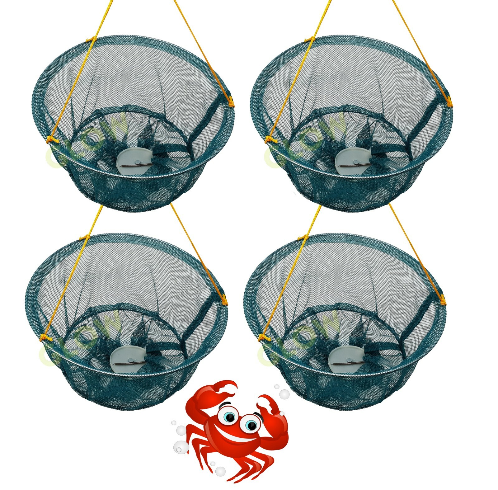 SET OF 4 CRAB DROP NETS WITH BAIT HOLDER & 11M ROPE FISH CRAYFISH ...