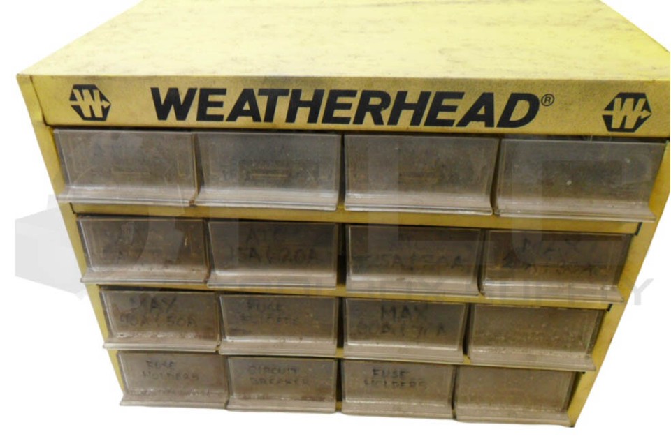 WEATHERHEAD 16 DRAWER METAL CABINET W/ NEW ASSORTED AUTOMOTIVE FUSES 5 ...