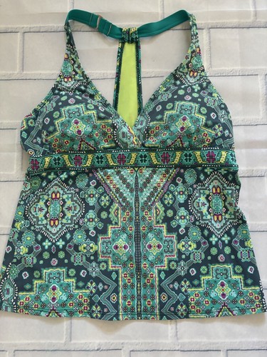 Title Nine Med Tankini Swim Top Multicolor Print T-Back Pads Adjustable ...