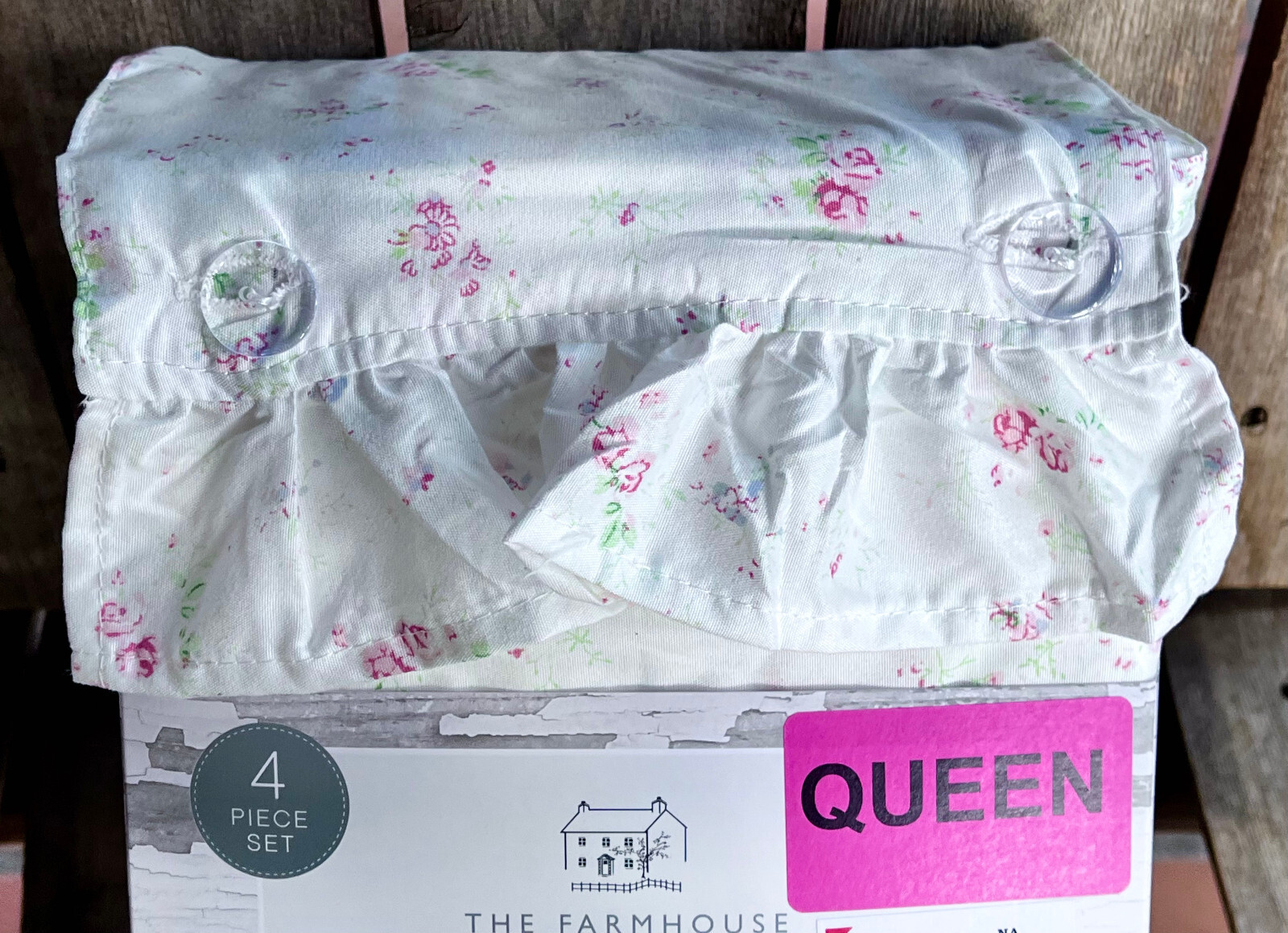 FARMHOUSE Shabby Chic RUFFLED DITSY SMALL FLORAL QUEEN Sheet Set (WHITE ...