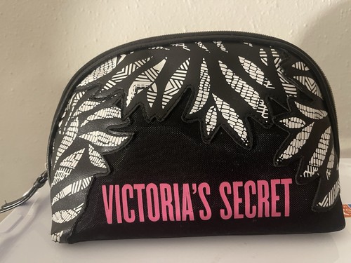 Victoria's Secret Makeup Bag Black White Black Pink Logo Zippered | eBay