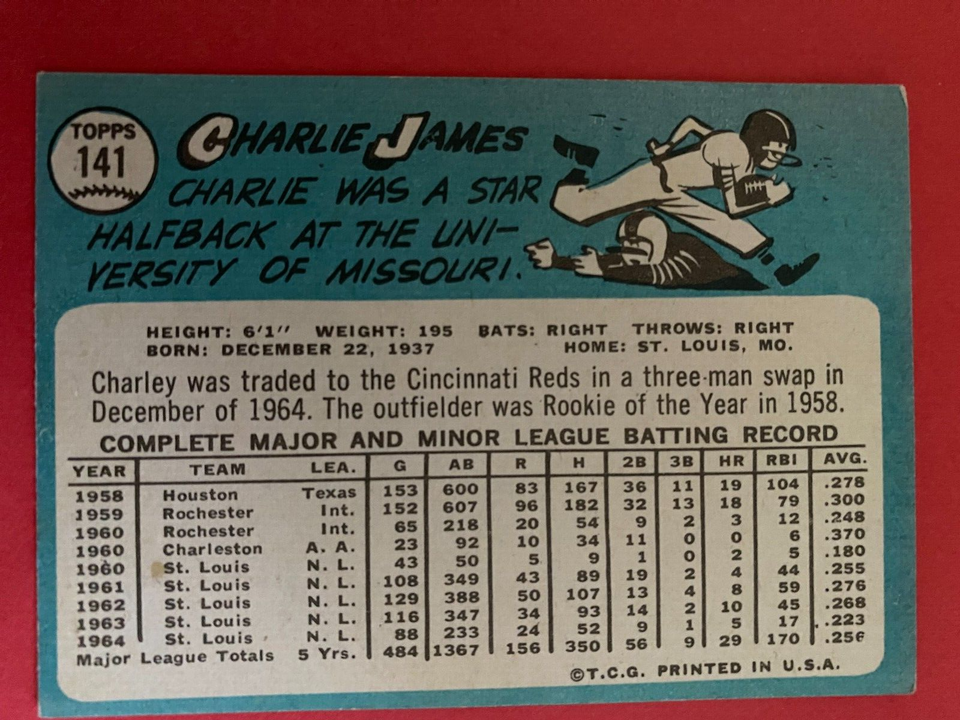 1965 Topps CHARLIE JAMES #141 Cincinnati Reds | eBay