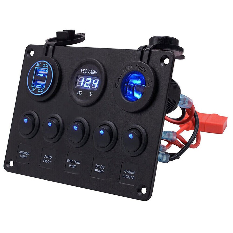 5 Gang 12V 24V LED Light Switch Control Panel For Camper RV Car Boat ...