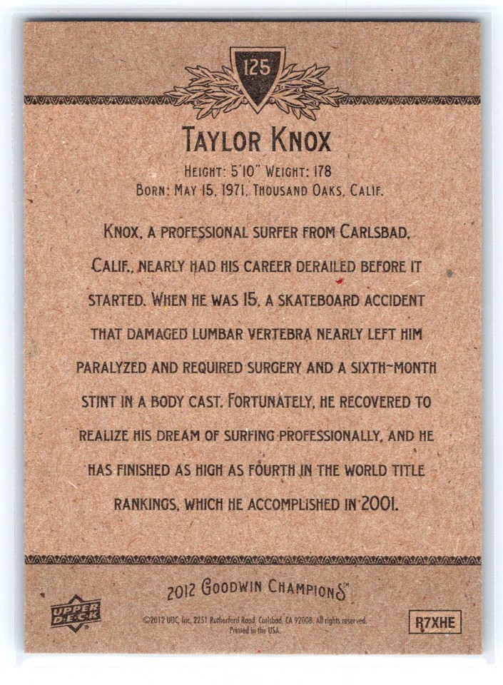 Taylor Knox Autographed Signed Card 2012 UD Goodwin Champions #125 "To ...