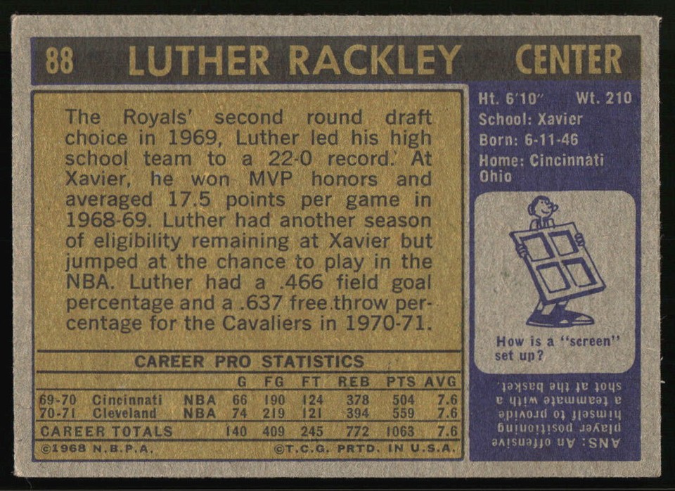 1971 Topps Luther Rackley #88 Cleveland Cavaliers L1 | eBay