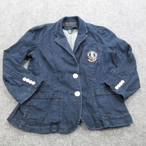 Ralph Lauren Jacket Womens Medium Blue Denim Patch Long Sleeve Button ...