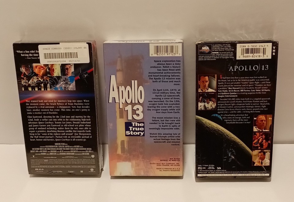 3 VTG Space VHS Movies Apollo 13, Apollo 13 True Story, Space Cowboys ...
