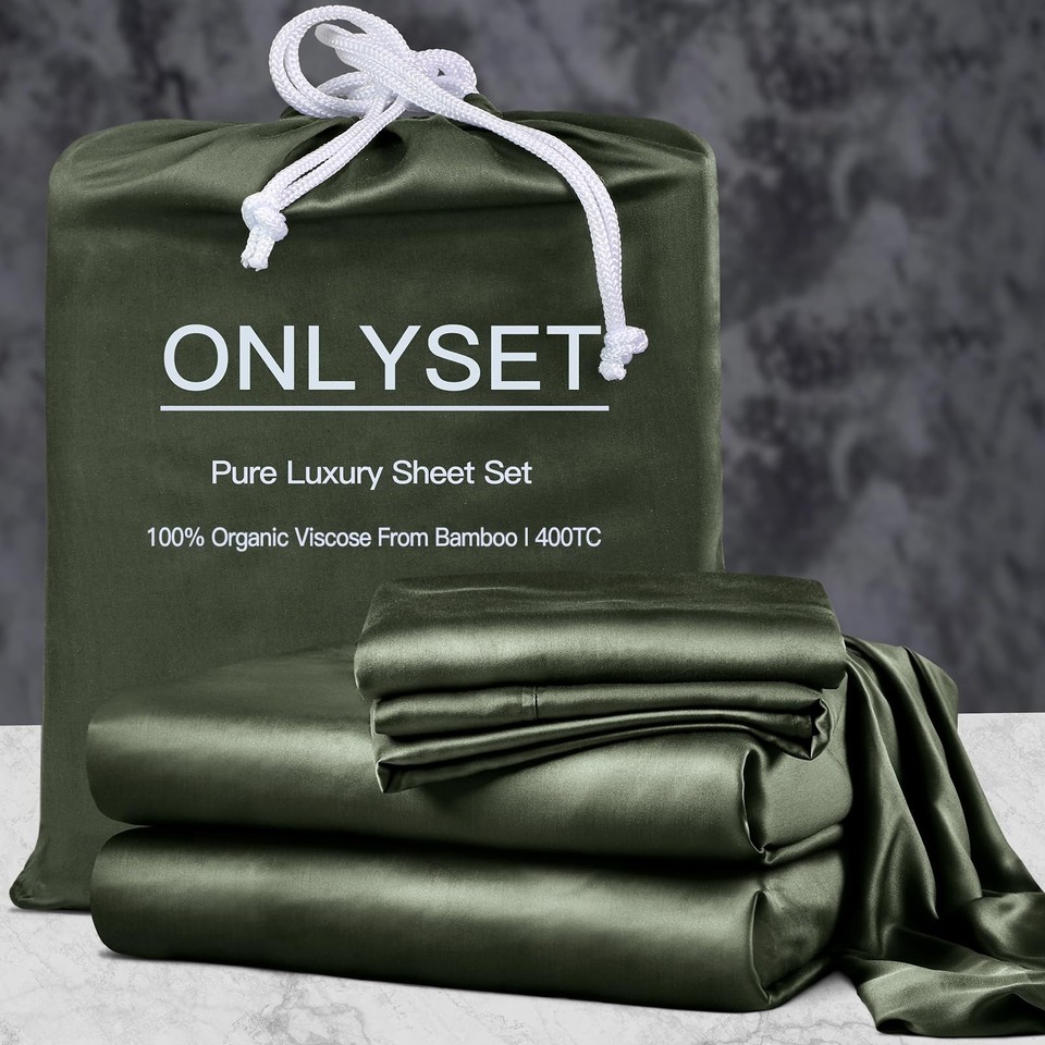 18-24 Inch Extra Deep Pocket Queen Size Sheets Set, 100% Viscose ...